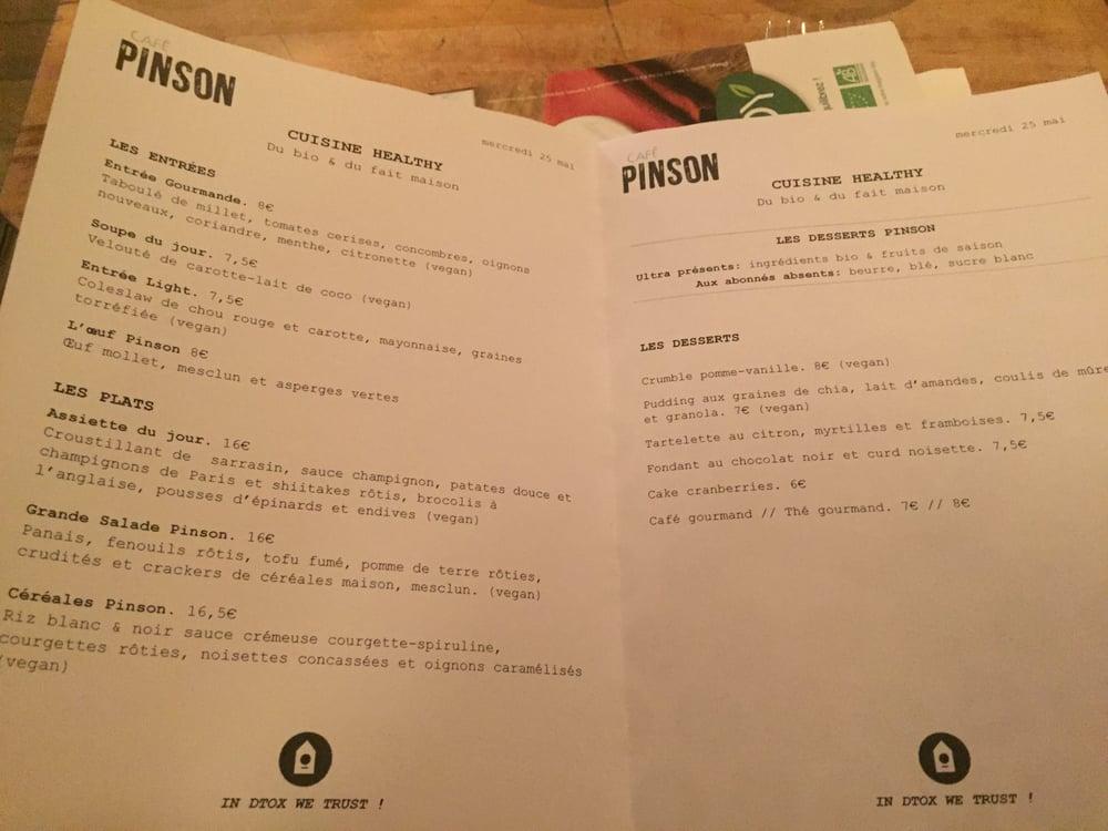 Menu at Café Pinson, Paris, 6 Rue du Forez
