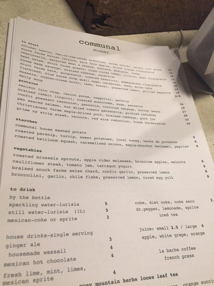 Menu at Communal restaurant, Provo