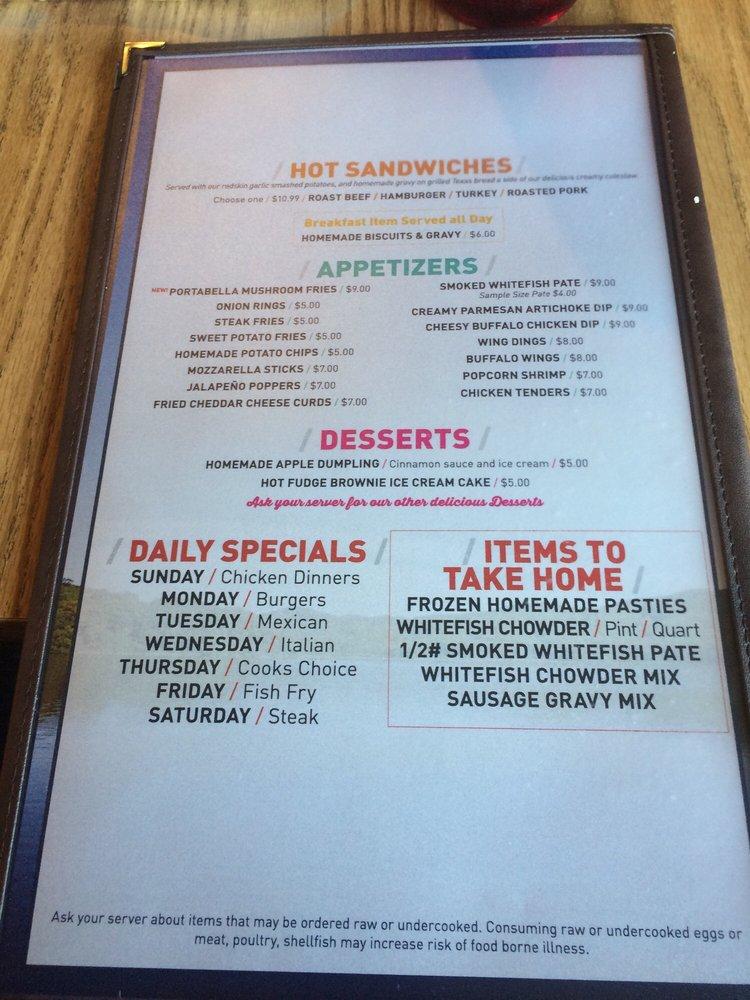 Menu at Cut River Inn restaurant, Epoufette