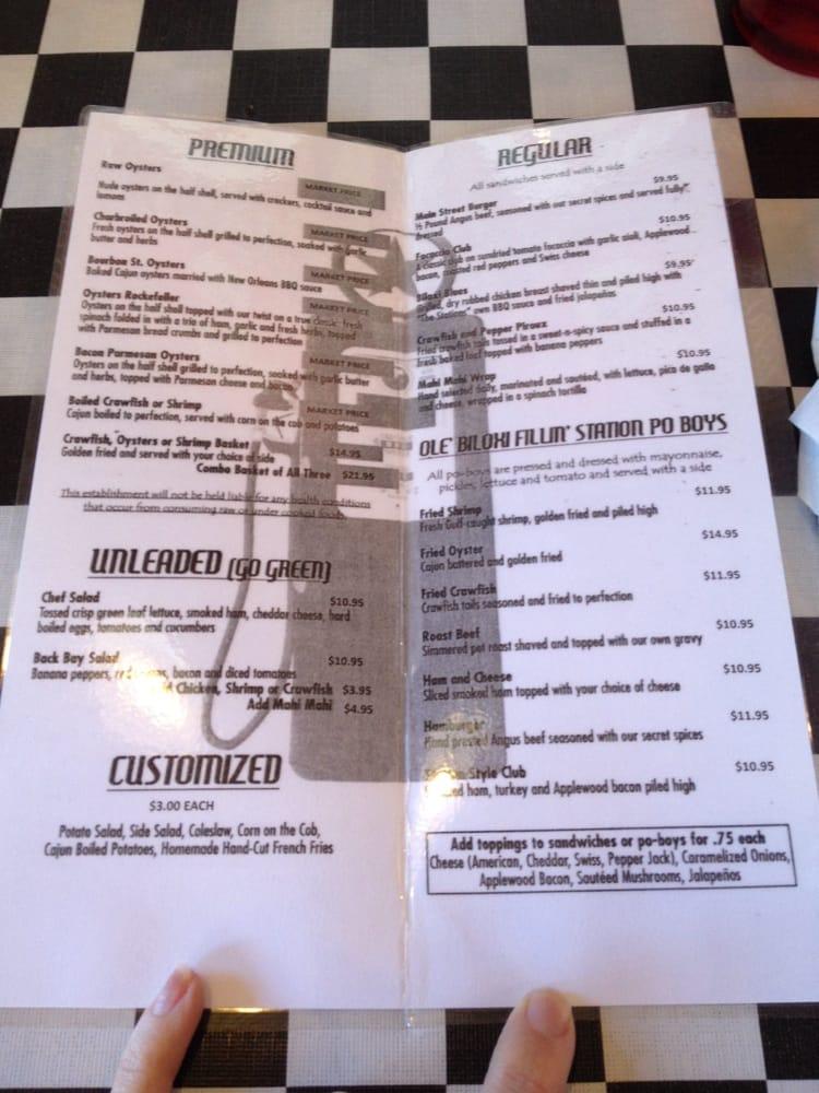 Menu at Fillin' Station pub & bar, Biloxi