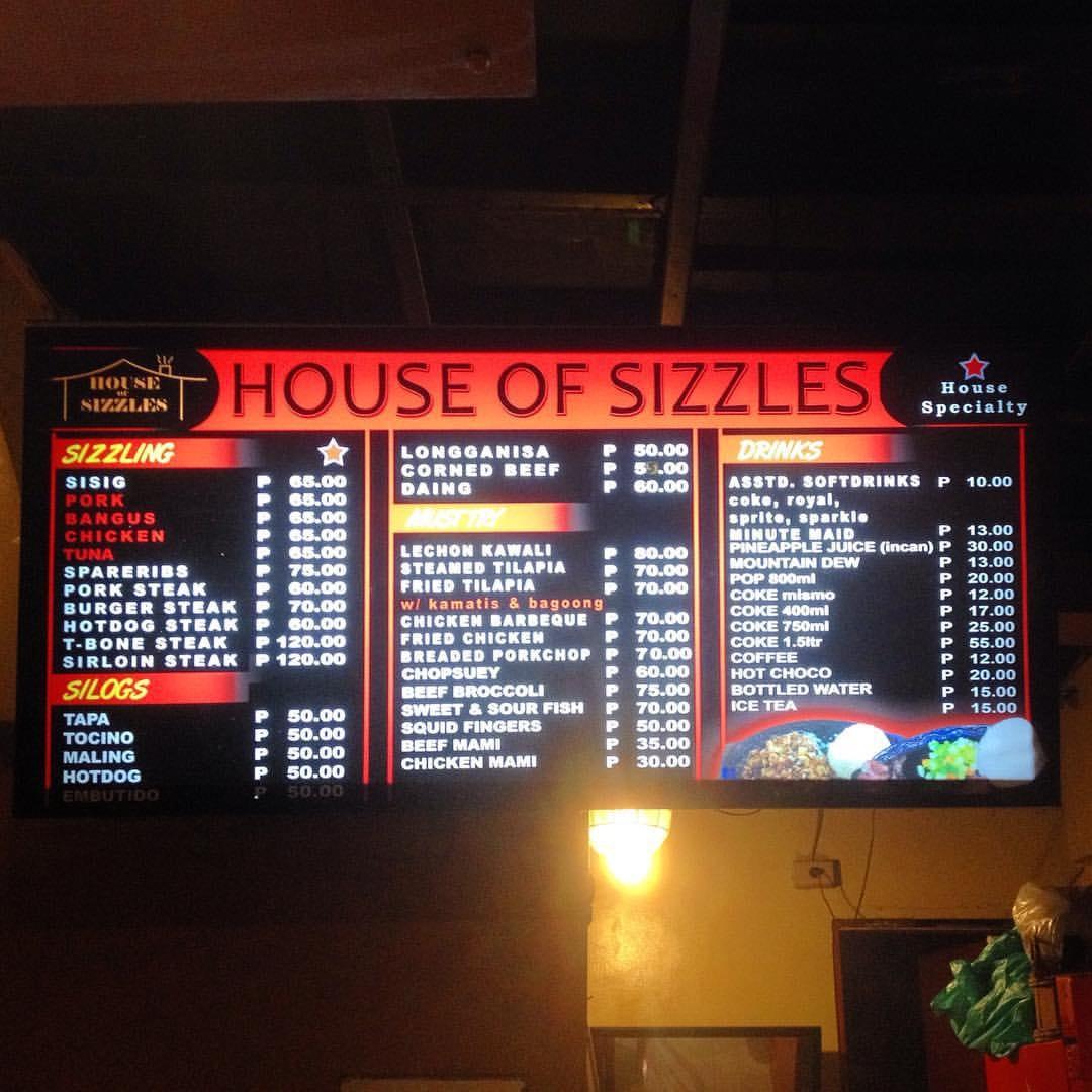 Menu at House of Sizzles restaurant, Quezon City