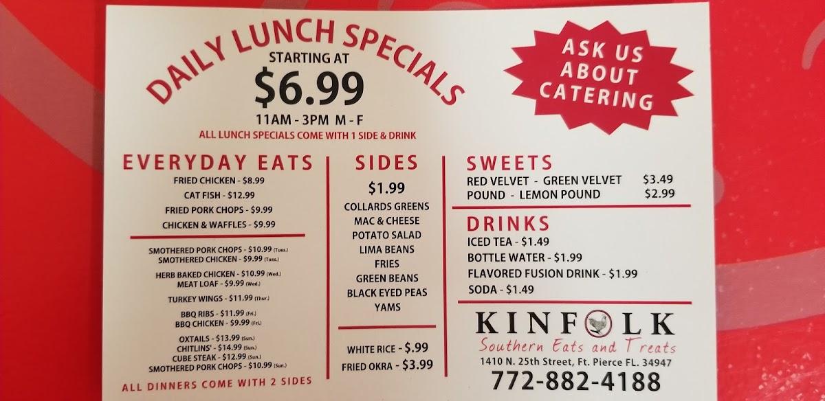 Menu at Kinfolk Southern Eats & Treats, LLC. restaurant, Fort Pierce