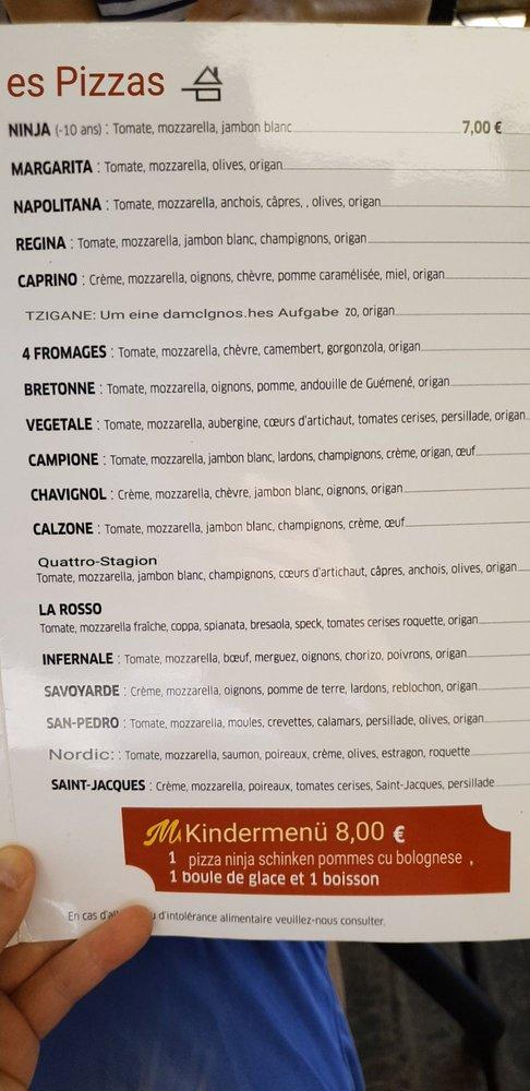Menu at Le Mezzo pizzeria, Saint-Pierre-Quiberon