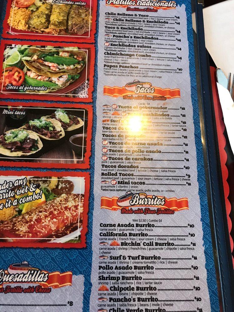 Menu at Los Panchos Mexican Grill & Seafood pub & bar, Escondido