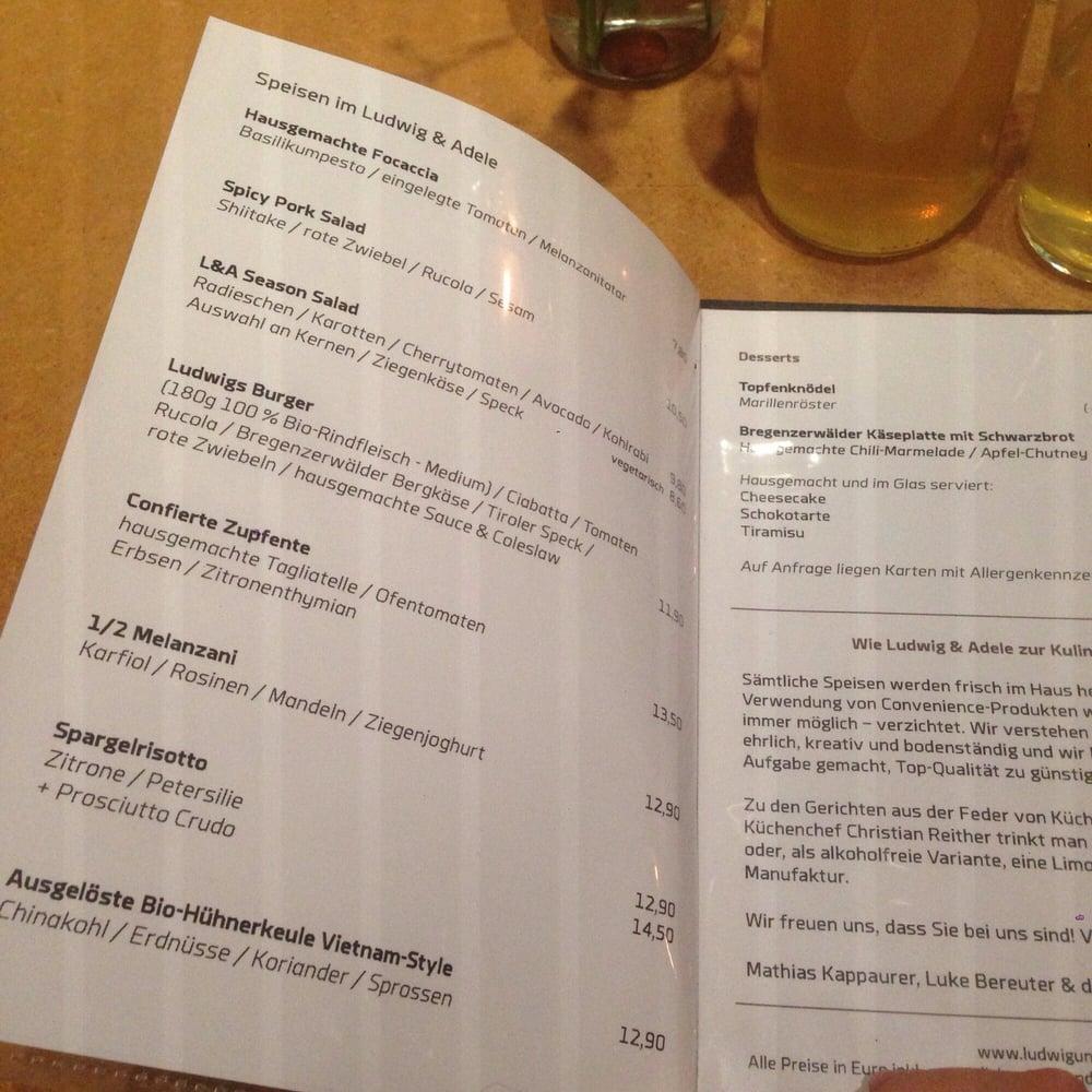 Menu at Ludwig & Adele - Restaurant & Café, Vienna