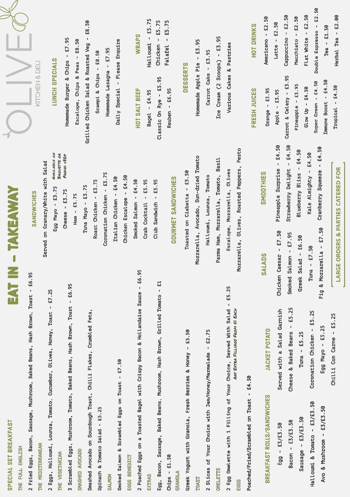 Menu at Olive Kitchen & Deli cafe, Epping