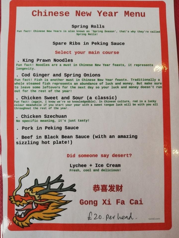 Menu at Panda restaurant, Stokesley