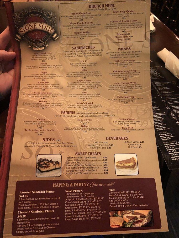 Menu at Stone Soup Cafe & Pub, Saint Petersburg