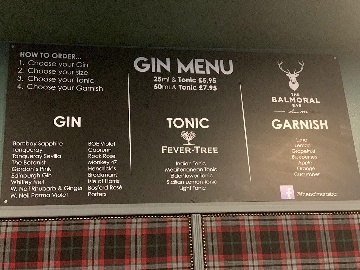 Menu at The Balmoral Bar, Ballater