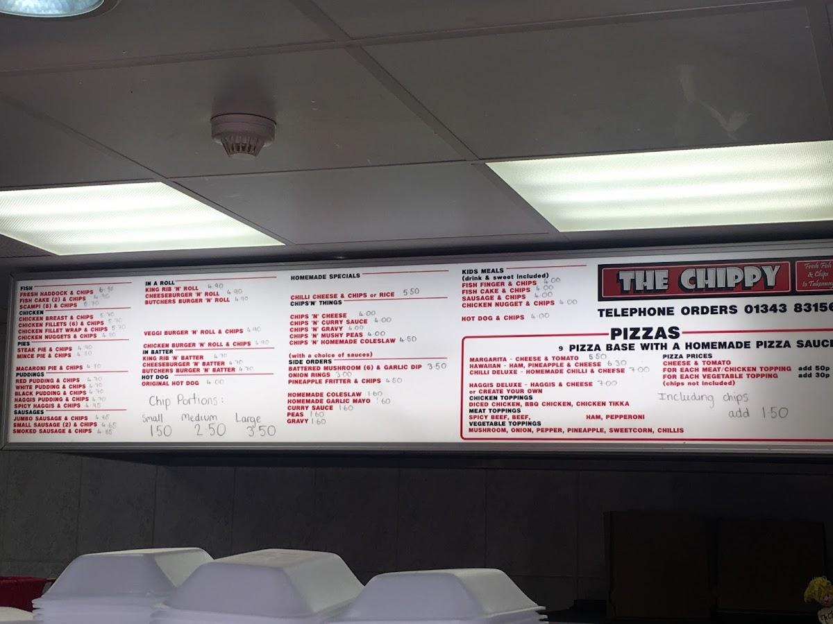 Menu at The Chippy fast food, Hopeman