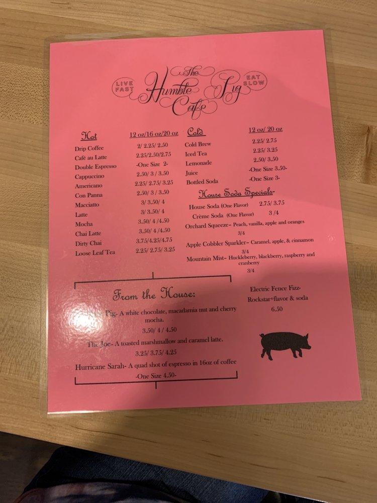 Menu at The Humble Pig Cafe, Molalla