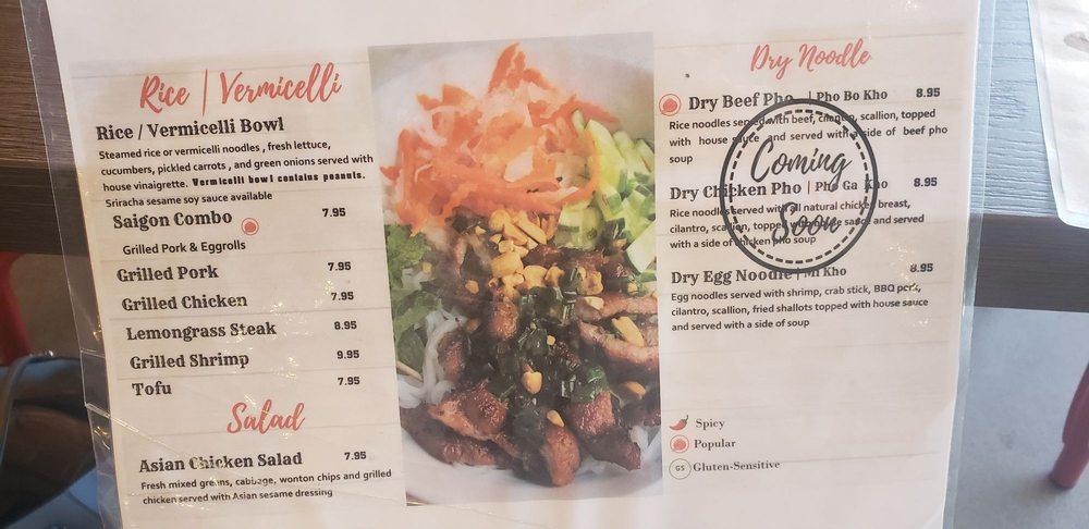 Menu at Wich Phở restaurant, Edmond