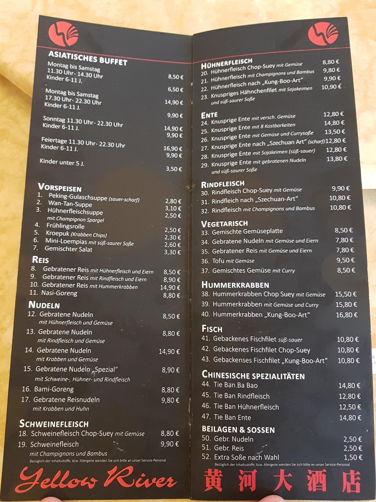 Speisekarte von Yellow River restaurant, Paderborn