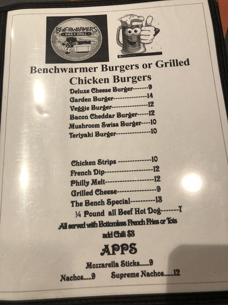 Carta de Benchwarmer's Bar & Grill, Corvallis