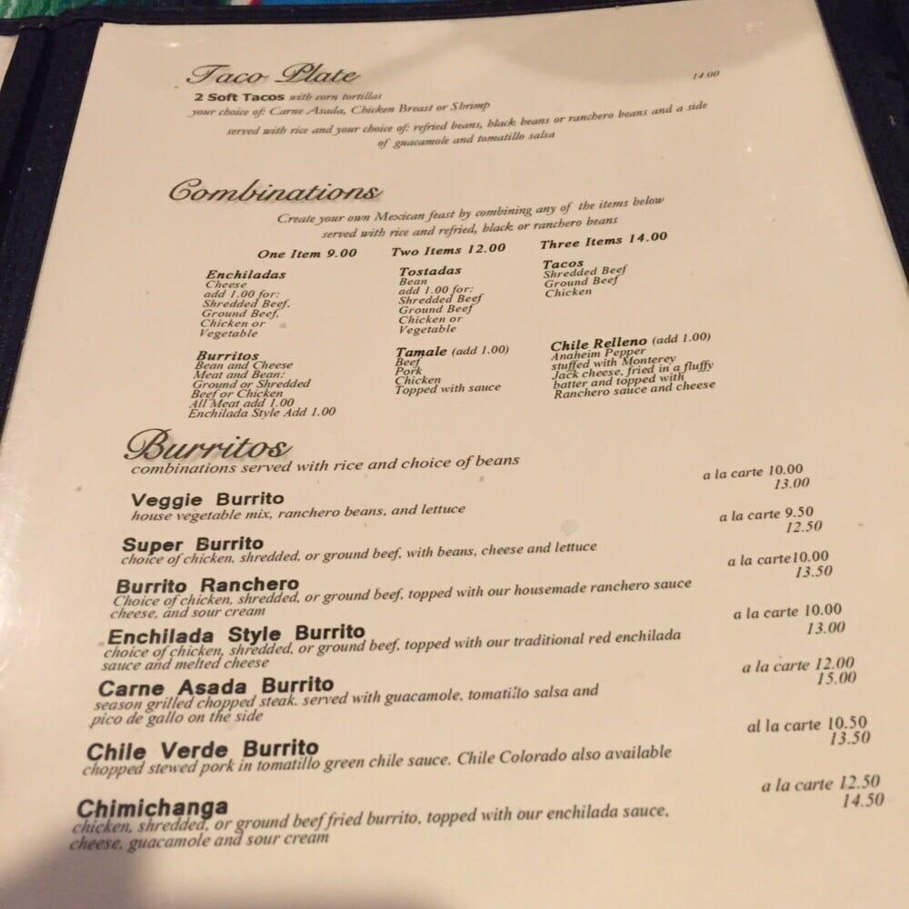 Menu at Carmelita's Mexican Grill restaurant, Borrego Springs