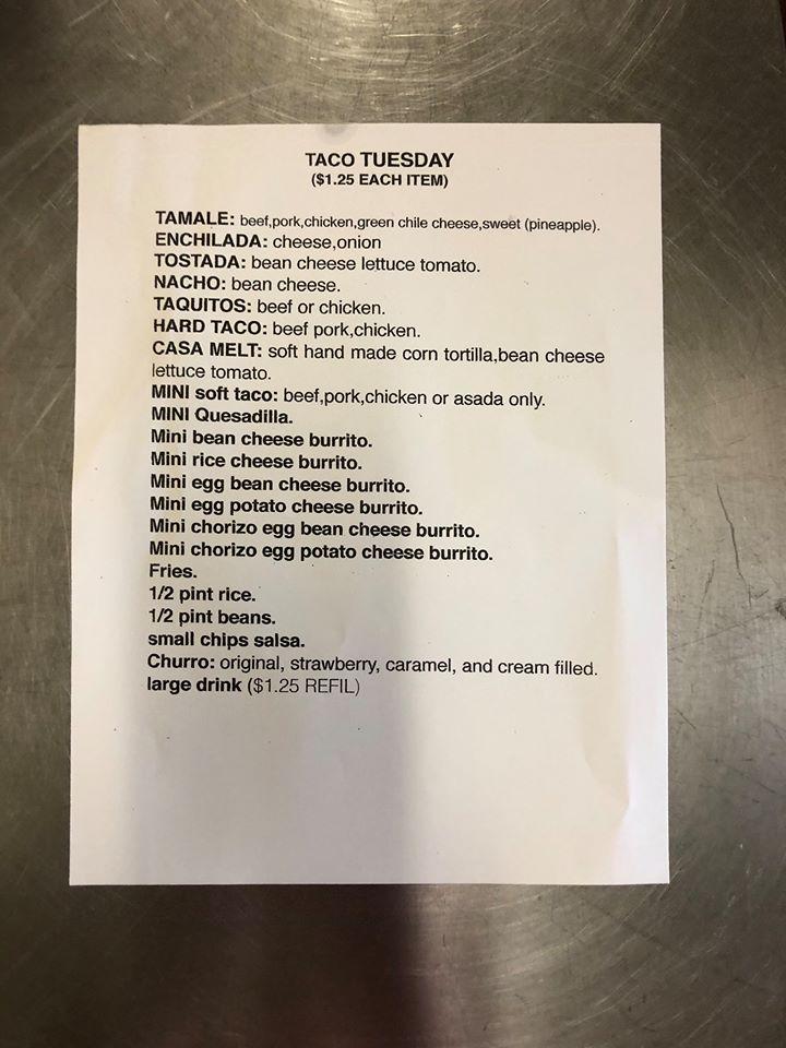 Carta del restaurante Casa Delicias, Hesperia, Hesperia Rd