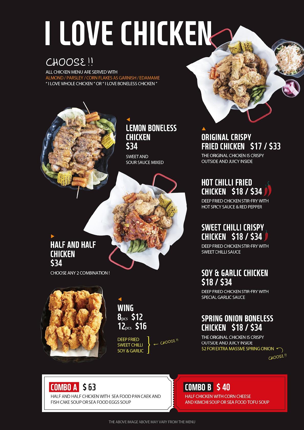 Menu at I LOVE CHICKEN restaurant, Melbourne, 39 Rose Ln