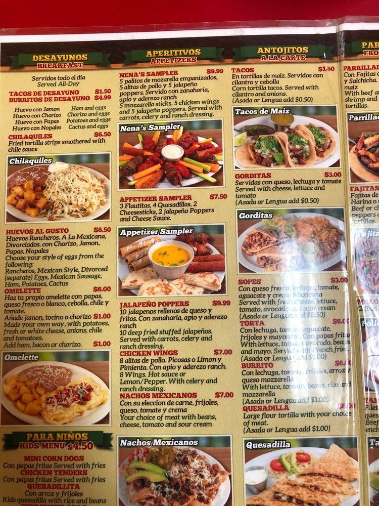 Menu at Nena's Mexican Restaurant, Haltom City