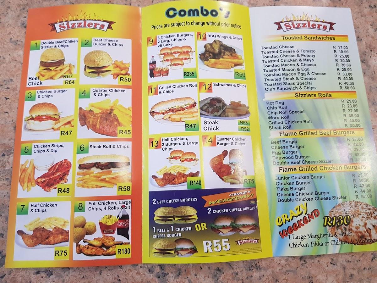 Menu at Sizzlers restaurant, Rustenburg, 3 Bellflower Rd