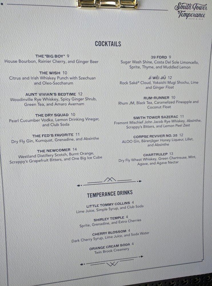 Menu at Smith Tower pub & bar, Seattle