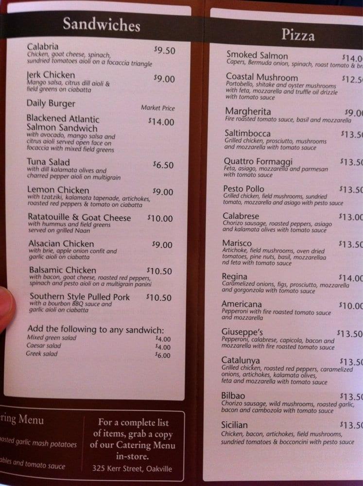 Menu at Stoney's Bread Company restaurant, Oakville, 325 Kerr St