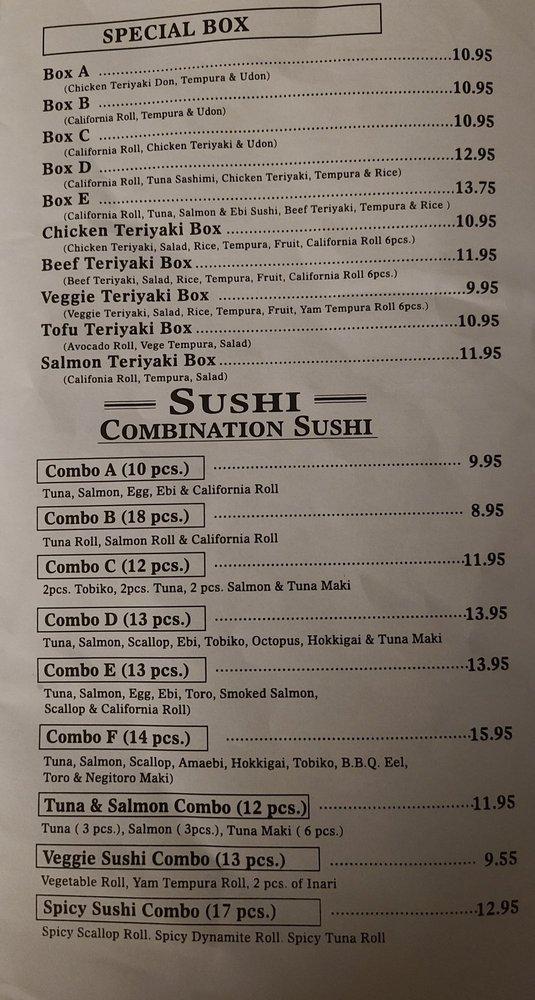 Menu at Sushi Man restaurant, North Vancouver