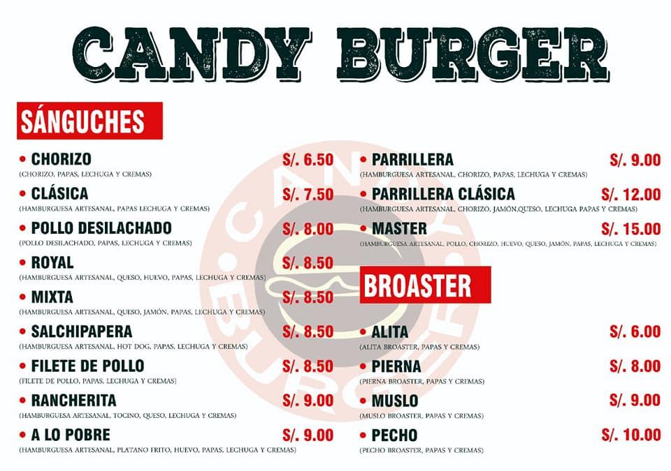 Menu at Candy Burger Perú restaurant, San Juan de Miraflores