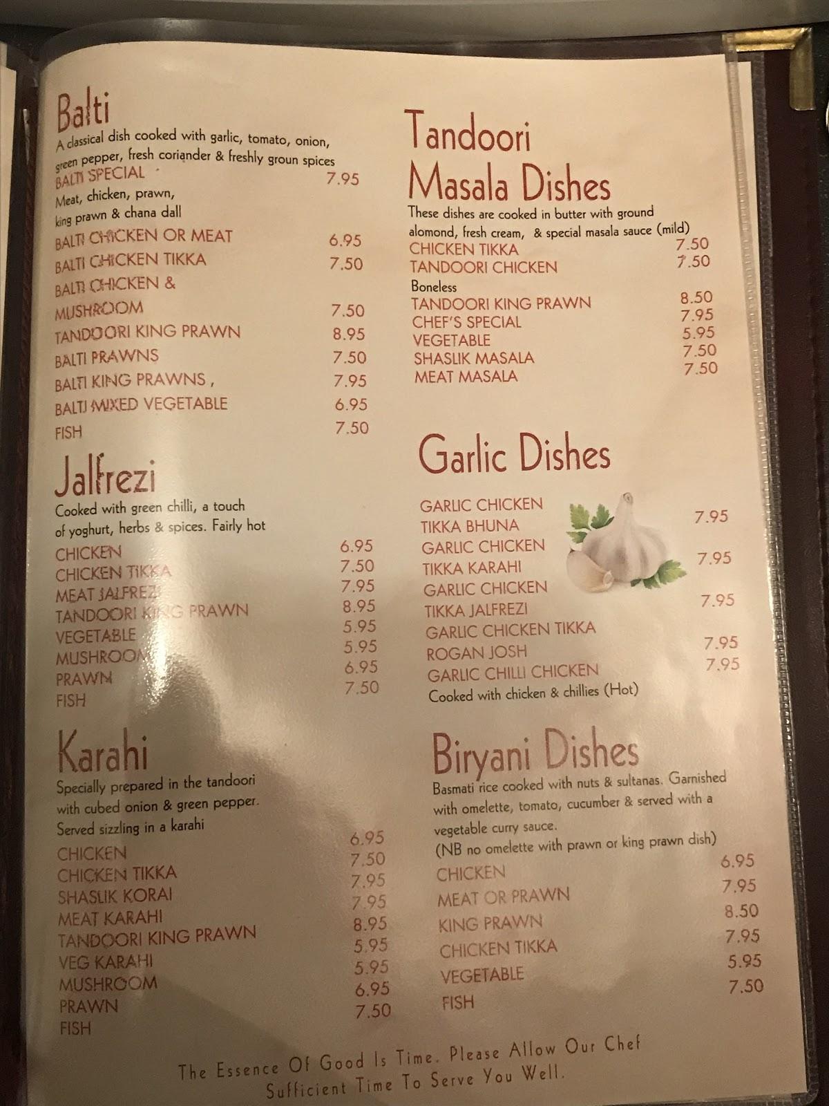 Menu at Cinnamon restaurant, Bubwith