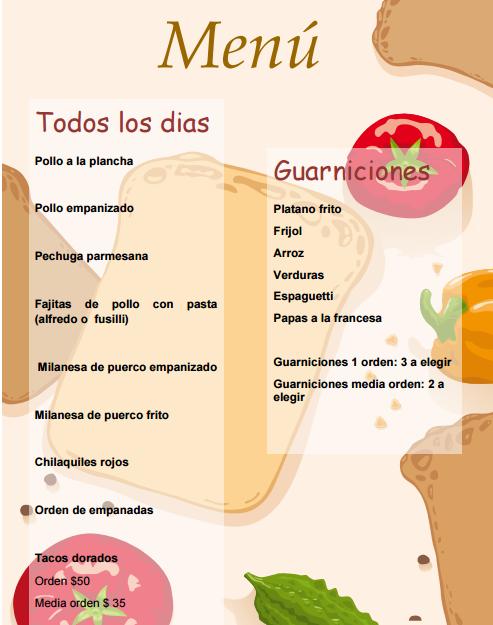 Menu at Cocina Economica "los Peques", Merida