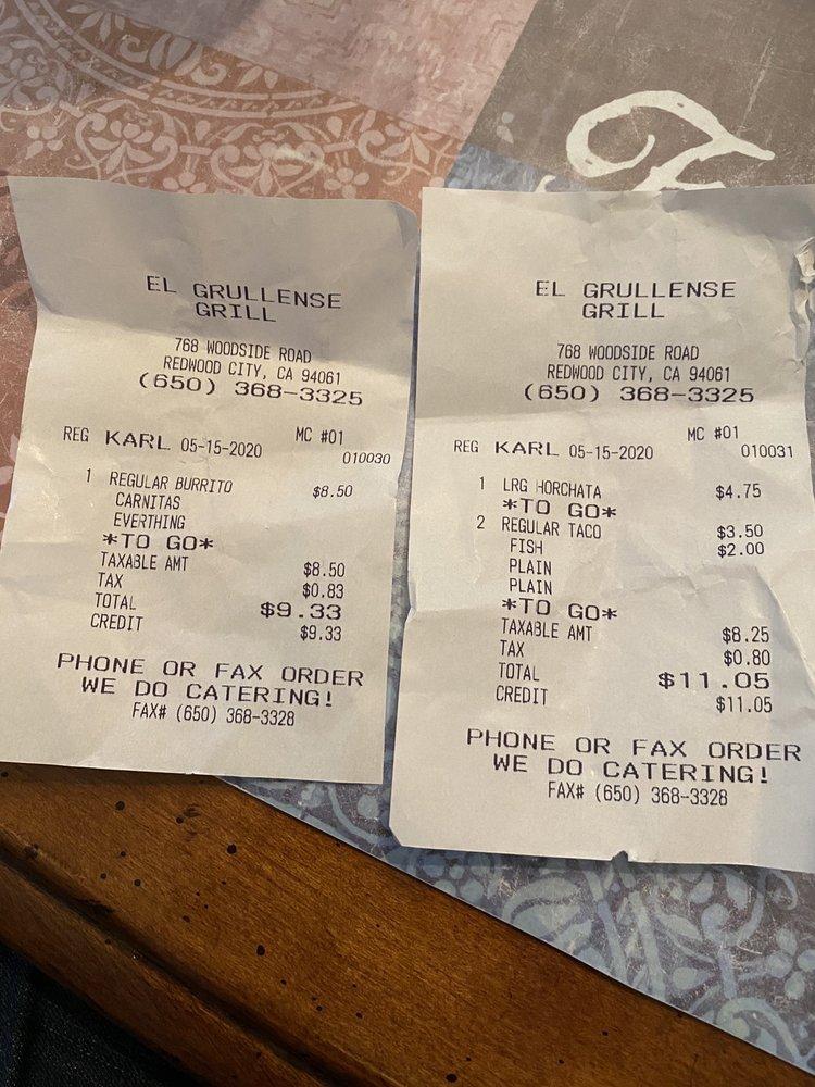Menu at El Grullense Grill restaurant, Redwood City, 768 Woodside Rd