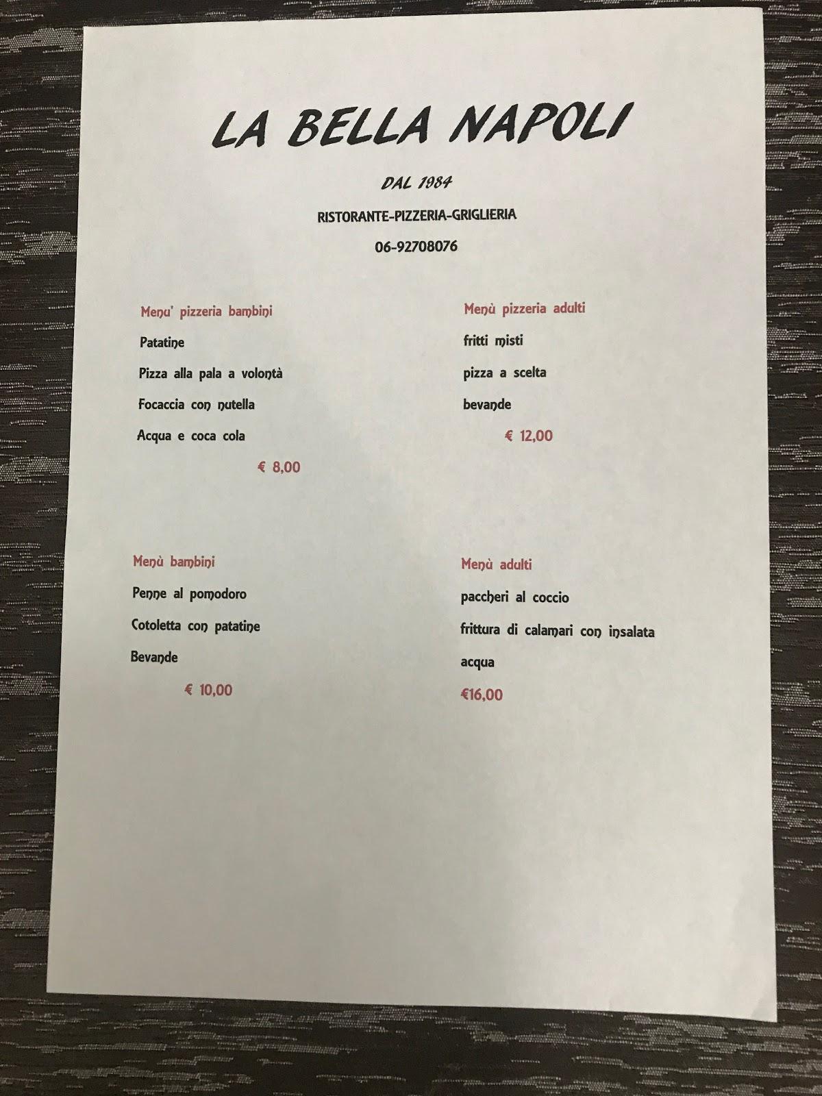 Menu da La Bella Napoli pizzeria, Aprilia