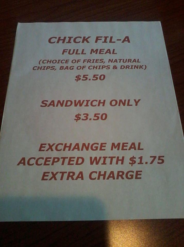 Menu at Milligan Cafeteria, Elizabethton