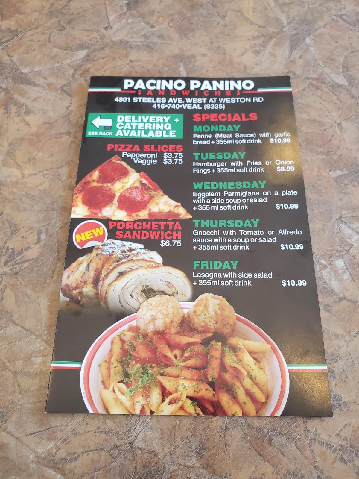 Menu at Pacino Panino Sandwiches restaurant, Toronto