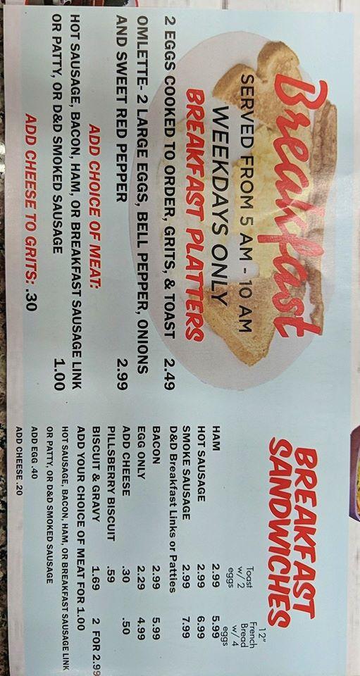 Menu at Ray's Time Saver restaurant, Slidell