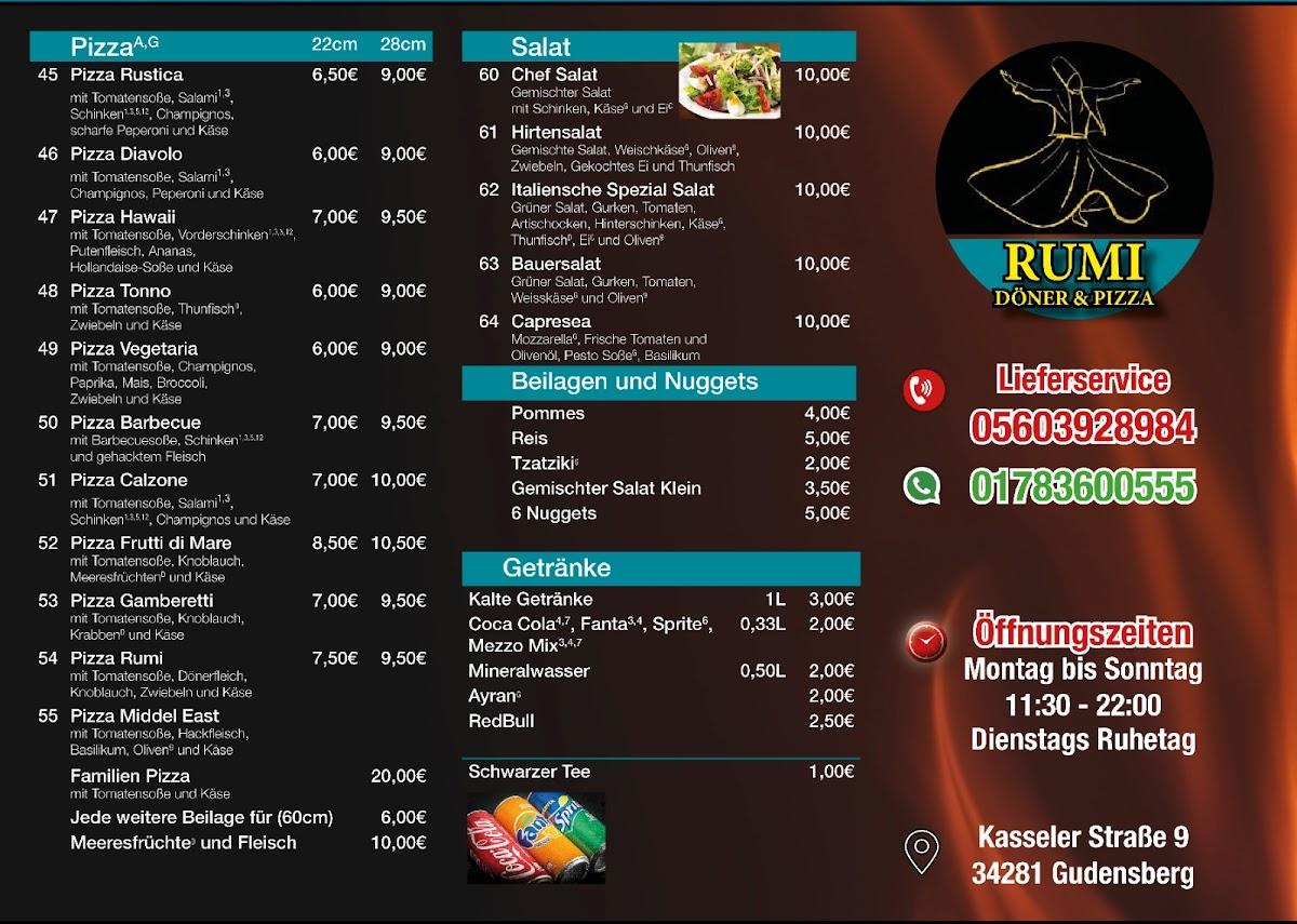 Speisekarte von Rumi Gemüse Döner pub & Bar, Gudensberg
