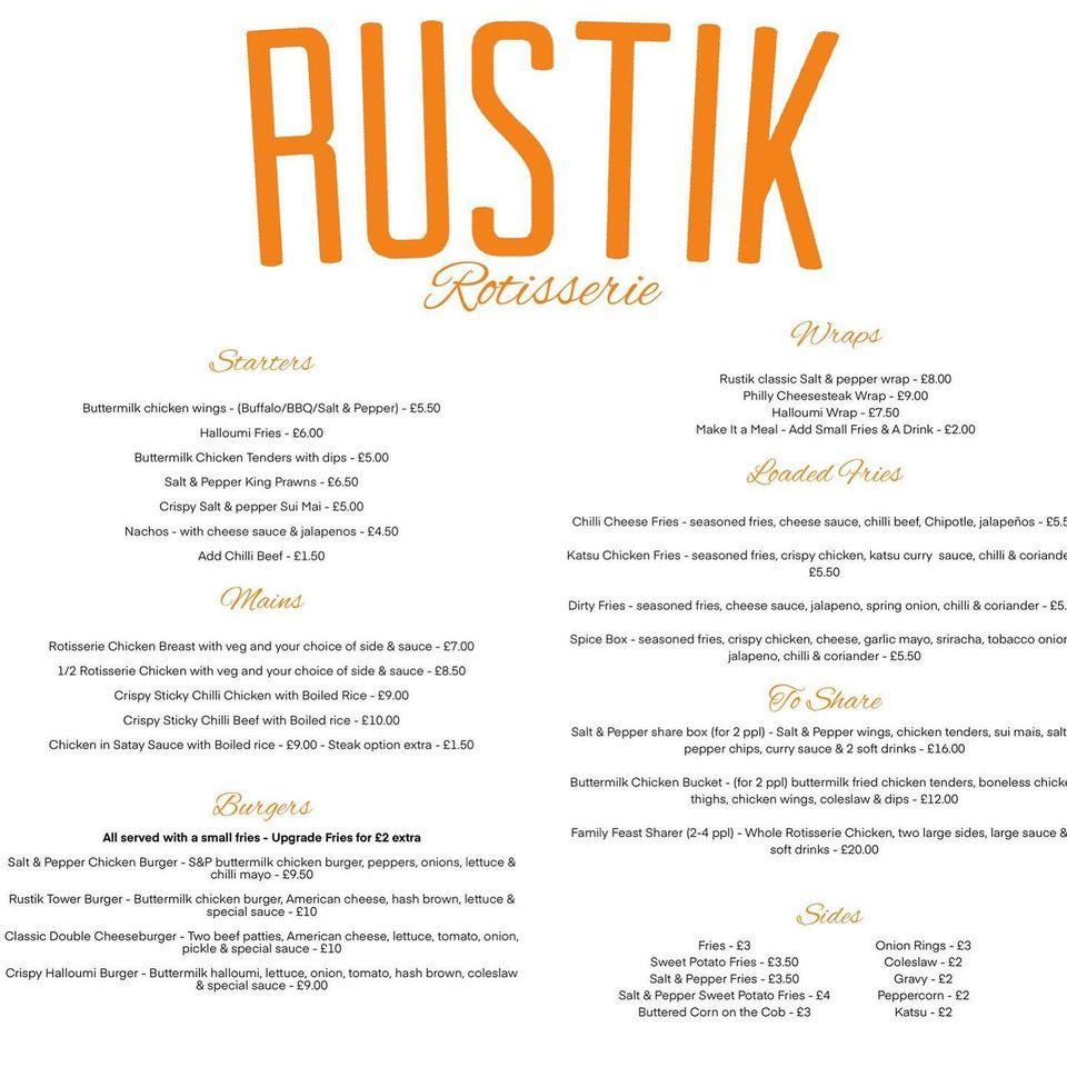 Menu at Rustik Rotisserie Nutrition pub & bar, Prescot