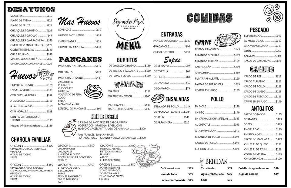 Menu at Segundo Piso Restaurant, Mexicali