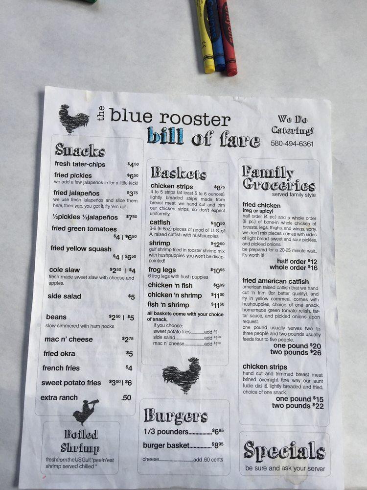 Menu at The Blue Rooster Restaurant, Broken Bow, N US Hwy 259
