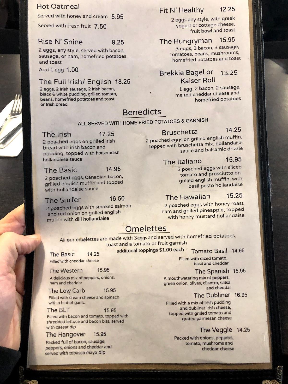 Menu at Toast restaurant, Sherwood Park