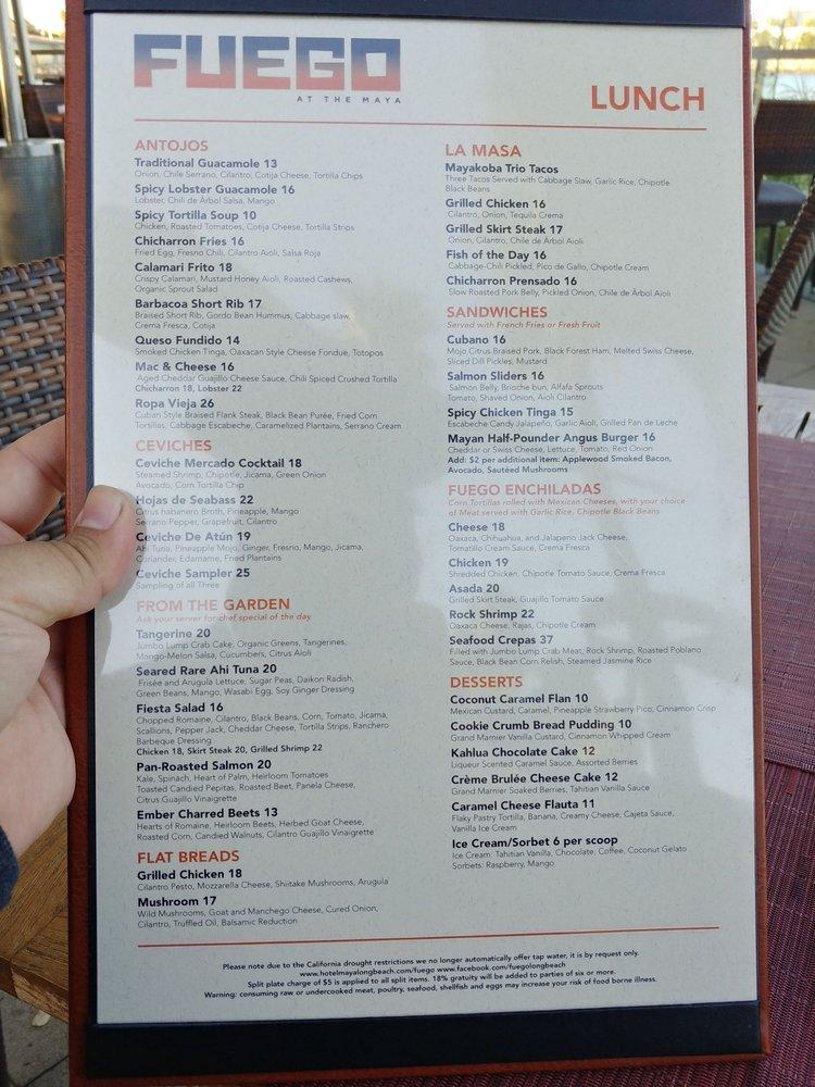 Menu at Fuego Restaurant, Long Beach