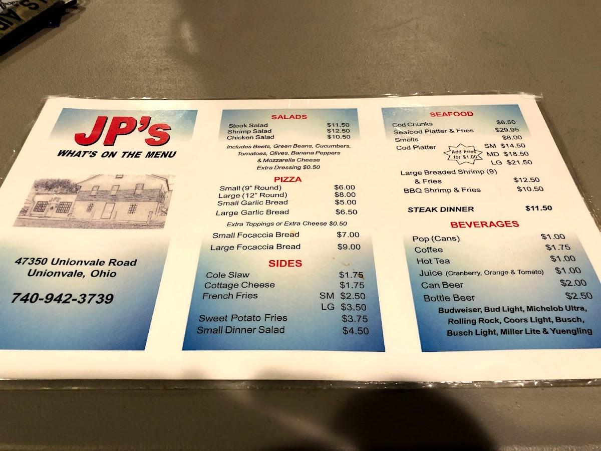 Menu at JP's Saloon pub & bar, USA, Unionvale Rd