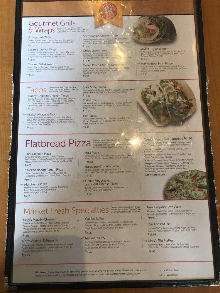 Menu at Mary's Market Cafe & Bakery, Rockford, McFarland Rd