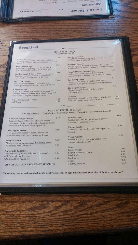 Menu at MeMe's Café cafe, Springdale