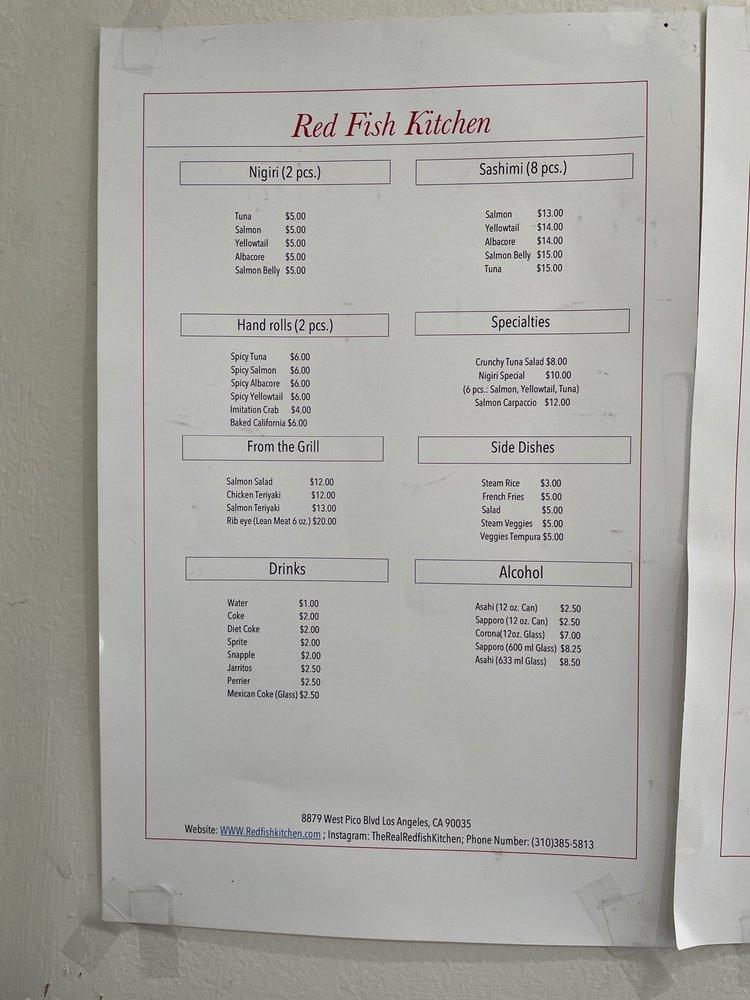Menu at Red Fish Kitchen restaurant, Los Angeles