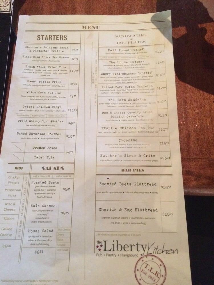 Menu at The Liberty Kitchen restaurant, Phoenix