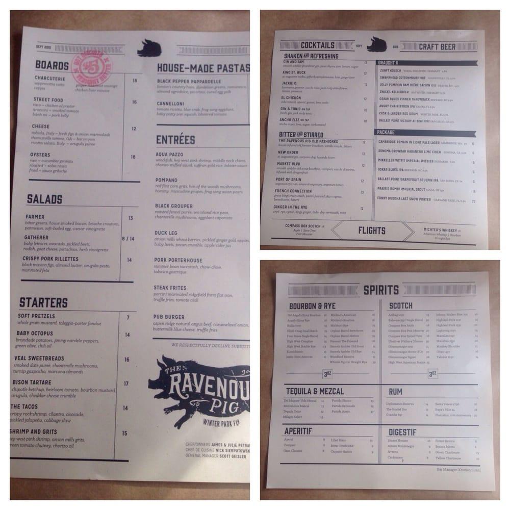 Menu at The Ravenous Pig BBQ, Winter Park, 565 W Fairbanks Ave