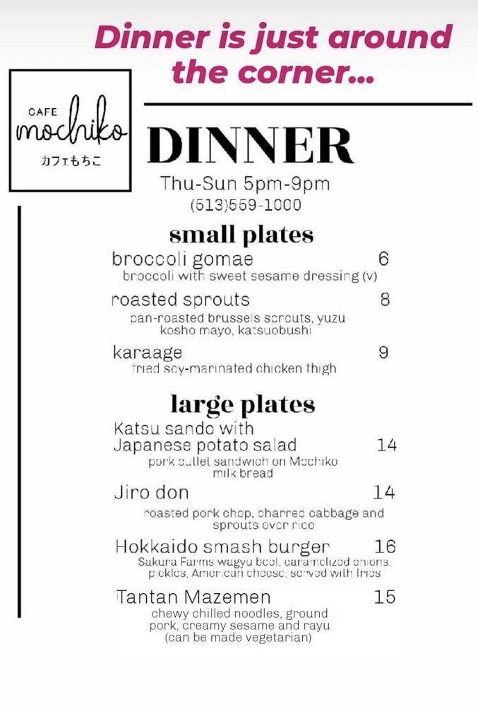 Menu at Cafe Mochiko, Cincinnati