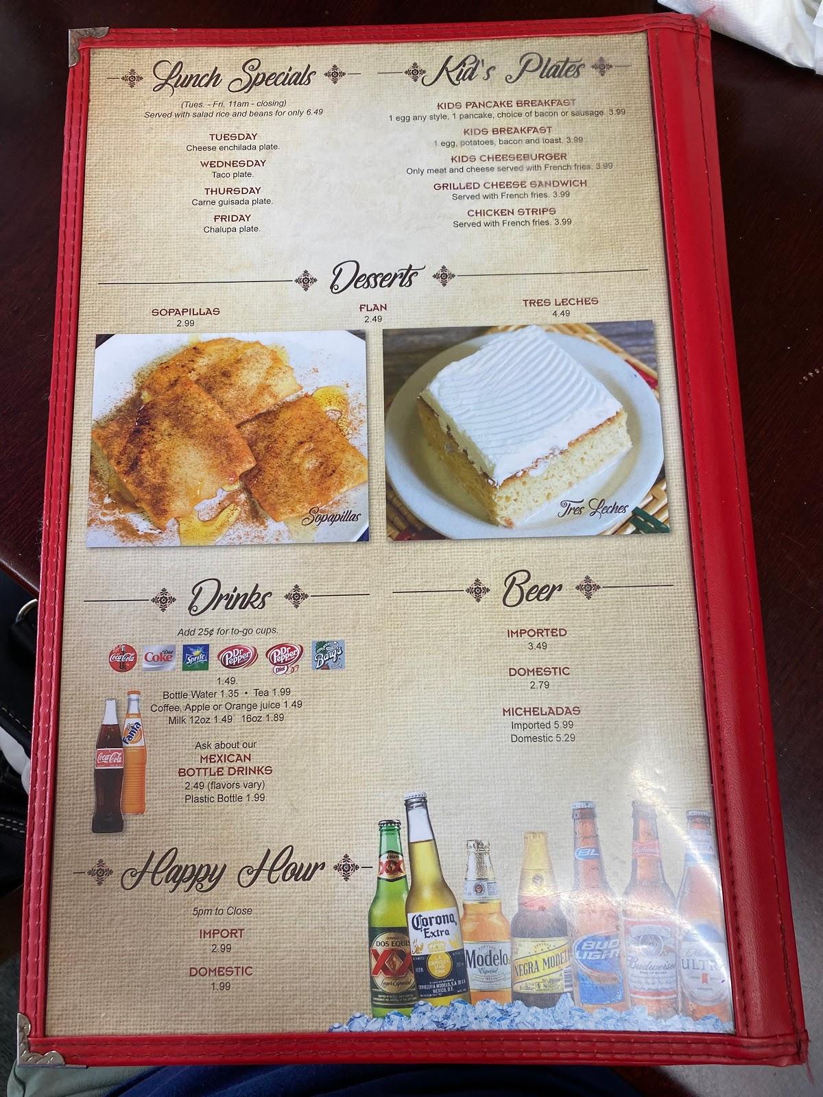 Menu at Durango Restaurant, Wimberley