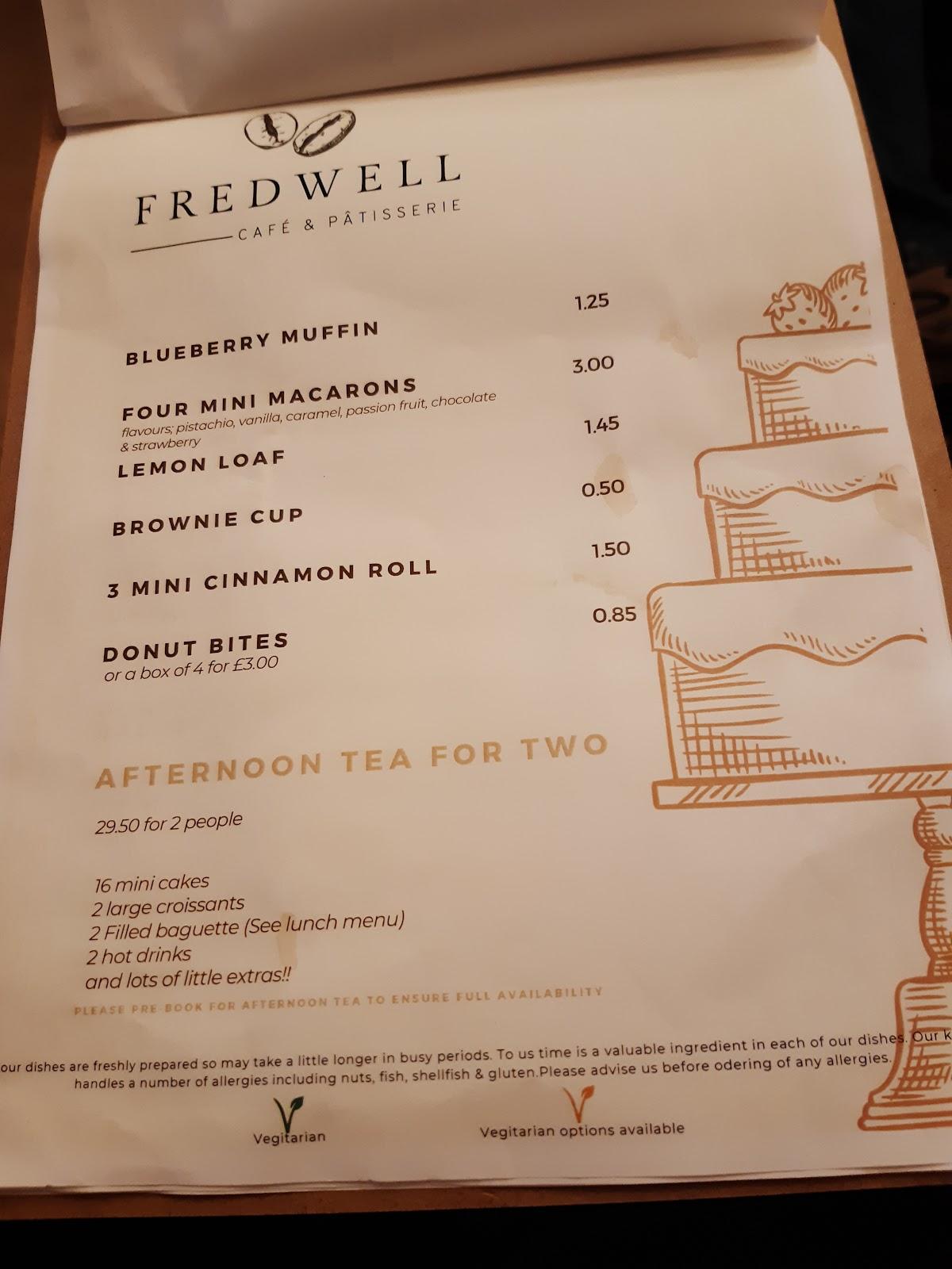 Menu at F cafe, Cowbridge