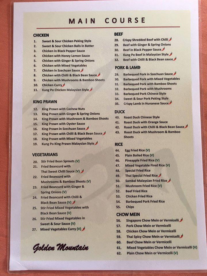 Menu at Golden Mountain Cheltenham - Chinese Restaurant, Cheltenham